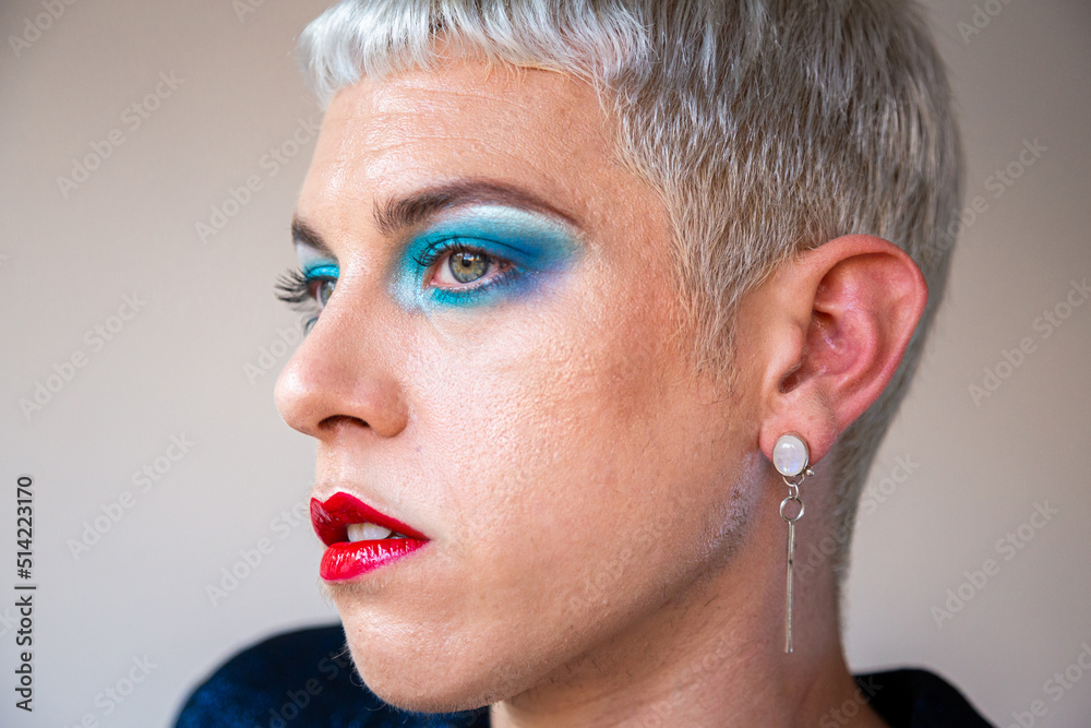Portrait Of Transgender Man With Makeup Stock Photo | Adobe Stock