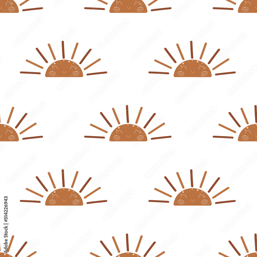 Cartoon sun simple seamless pattern. Baby doodle print. Hand drawn kids ...