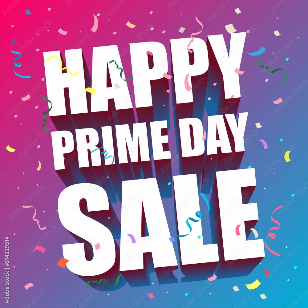 Happy Prime day sale Banner with flying confetti pieces and typography ...