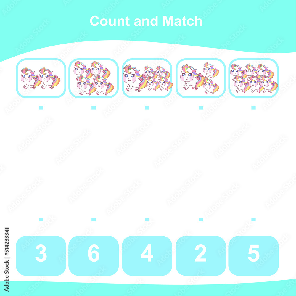 Count and Match worksheet for children. Matching images with numbers ...
