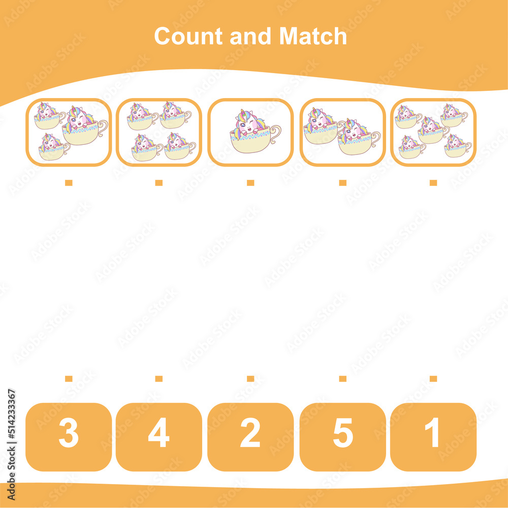 Count and Match worksheet for children. Matching images with numbers ...