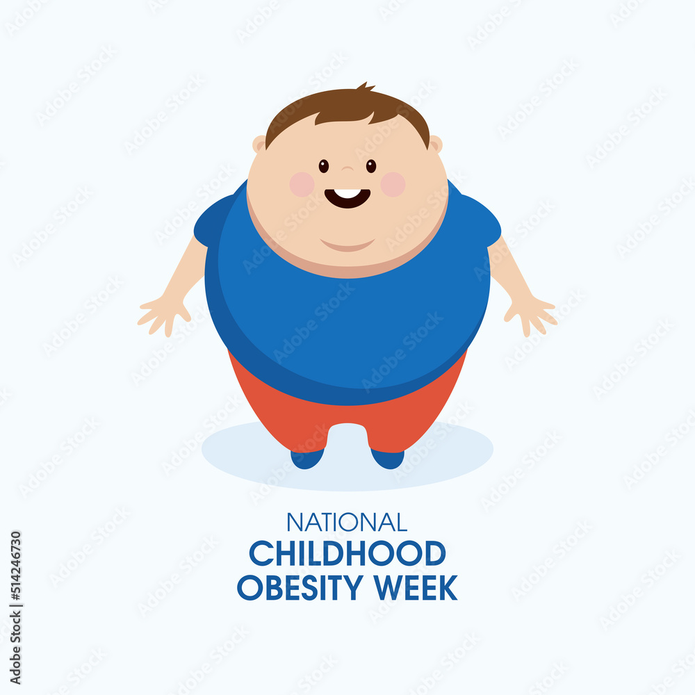 National Childhood Obesity Week vector. Smiling fat boy icon vector ...