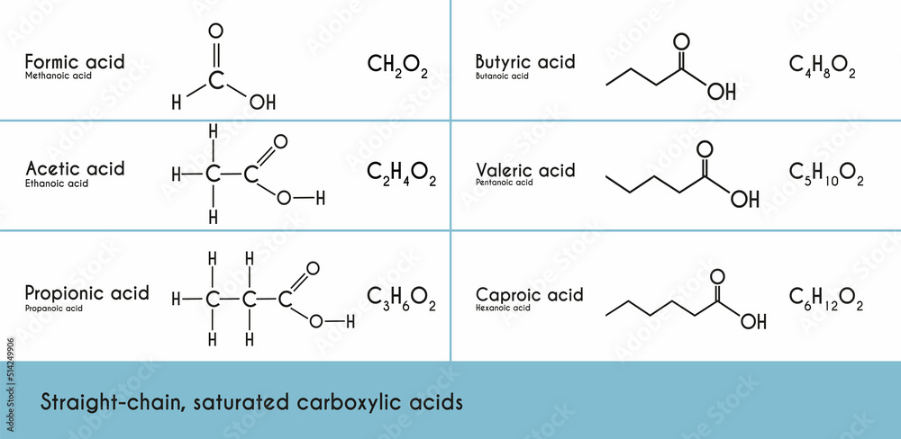Straight-chain, saturated carboxylic acids (alkanoic acids). Chemical ...