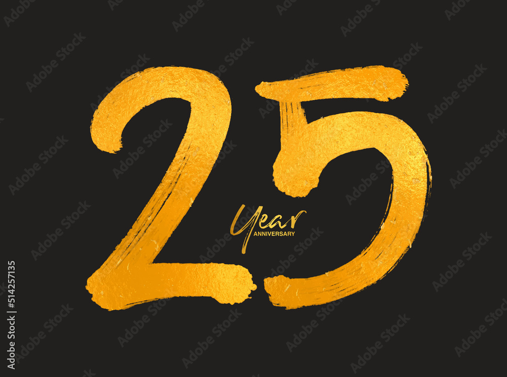 Gold 25 Years Anniversary Celebration Vector Template, 25 Years logo ...