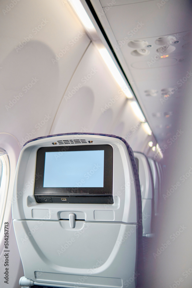 Crop image of airplane screen device for entertainment to serve ...