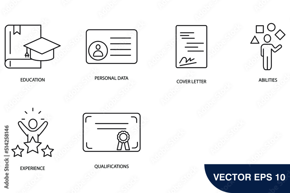 Curriculum Vitae icons set . Curriculum Vitae pack symbol vector ...