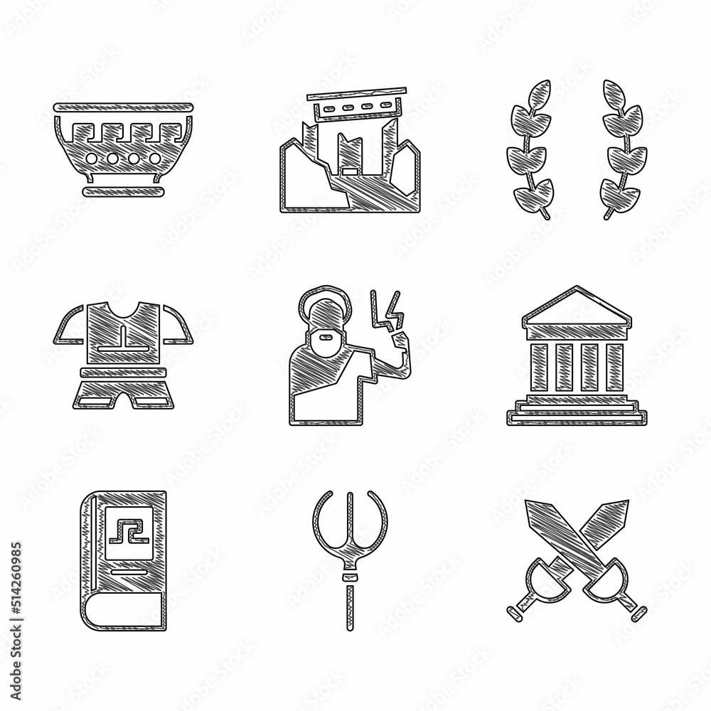 Set Zeus, Neptune Trident, Crossed medieval sword, Parthenon, Greek ...