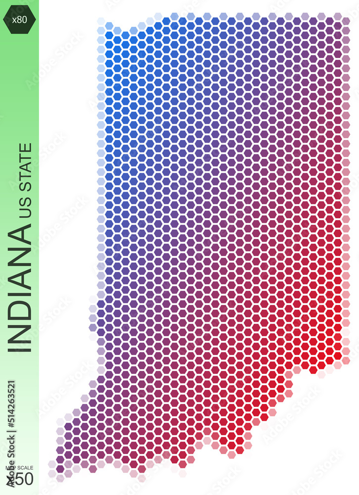 Dotted map of the state of Indiana in the USA, from hexagons, on a ...