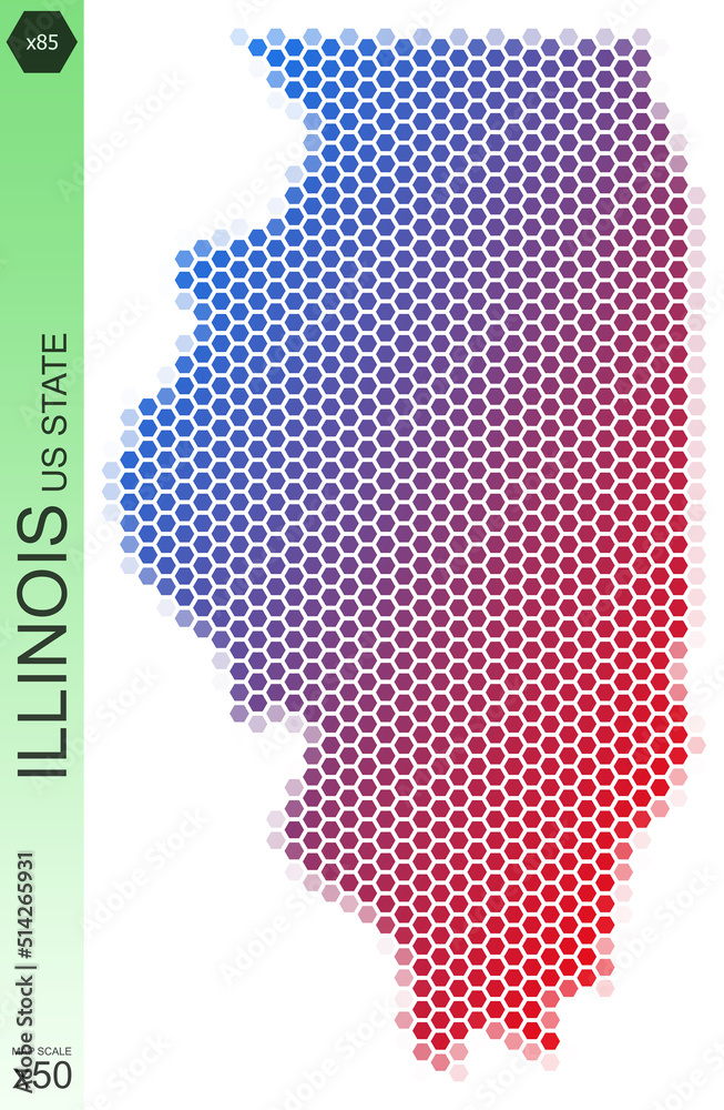 Dotted map of the state of Illinois in the USA, from hexagons, on a ...
