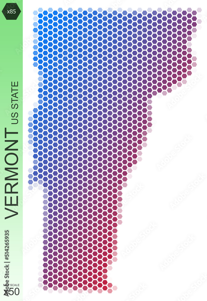 Dotted map of the state of Vermont in the USA, from hexagons, on a ...