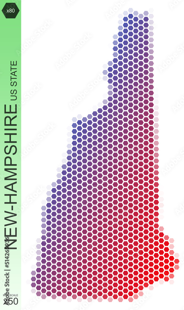 Dotted map of the state of New-Hampshire in the USA, from hexagons, on ...
