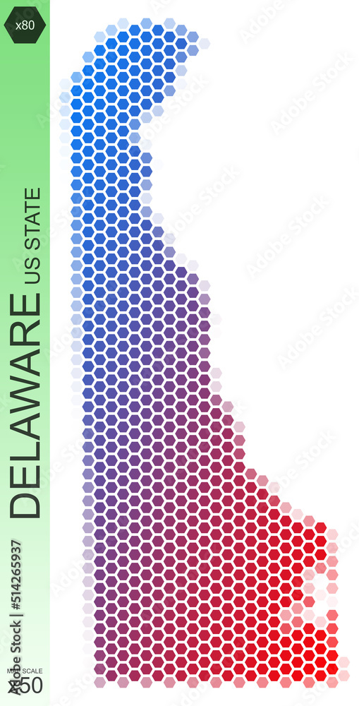 Dotted map of the state of Delaware in the USA, from hexagons, on a ...