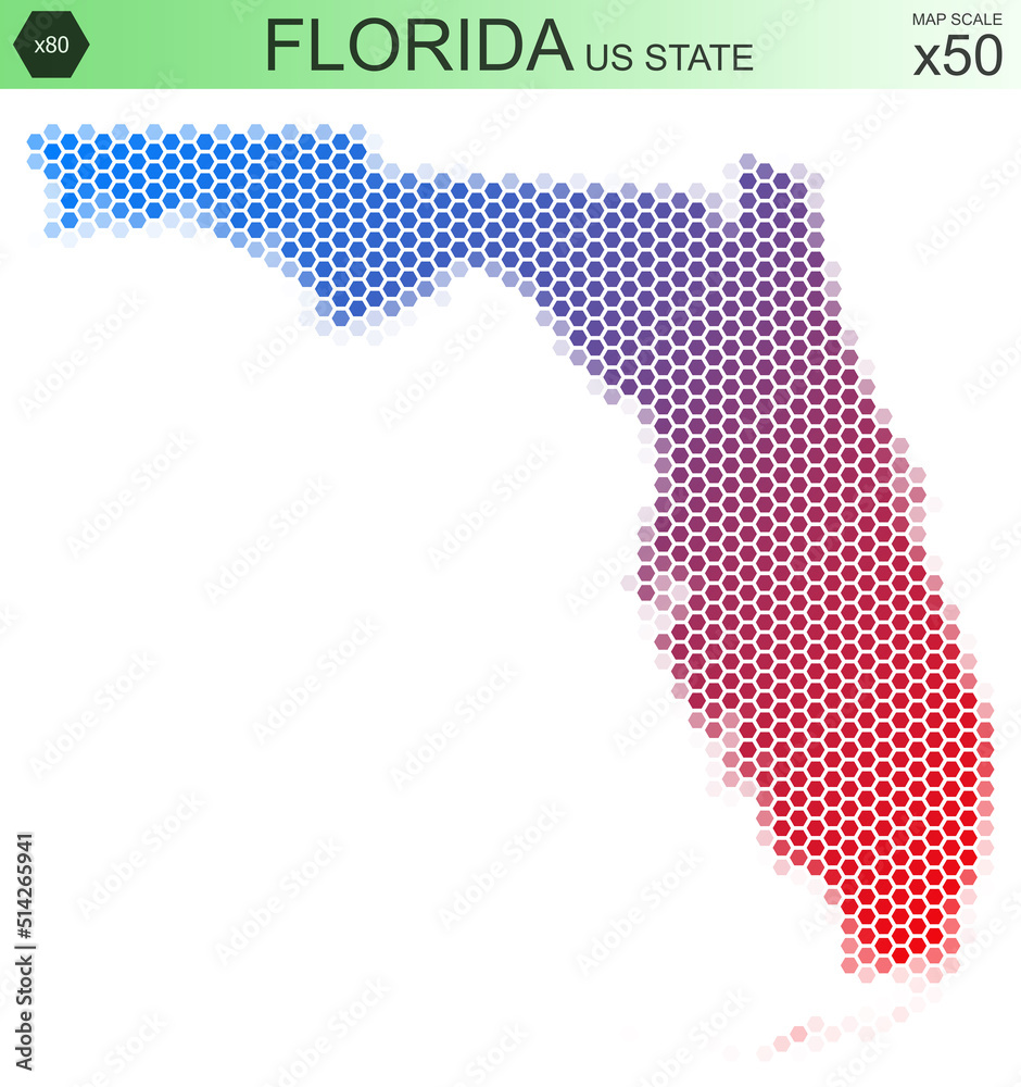 Dotted map of the state of Florida in the USA, from hexagons, on a ...