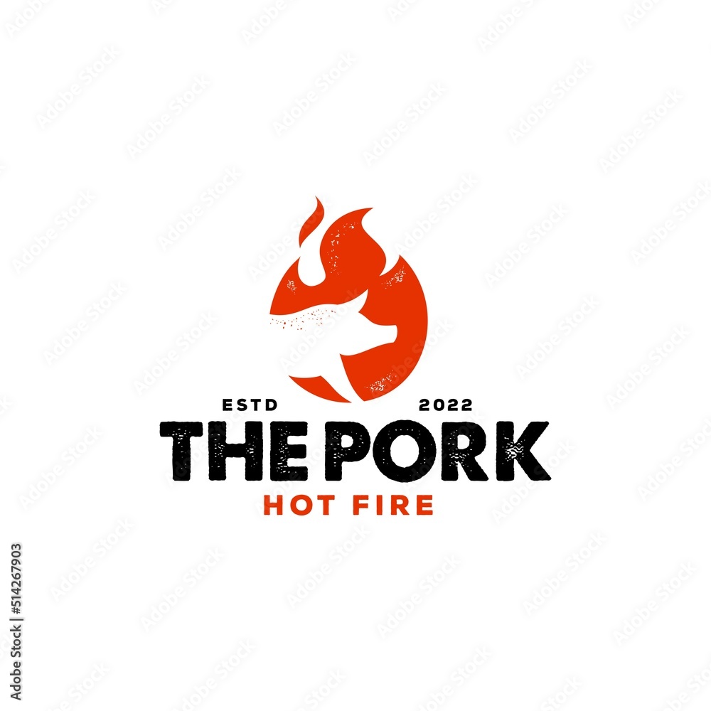 rustic fire pork meat logo. vintage hot pig in flame vector icon ...
