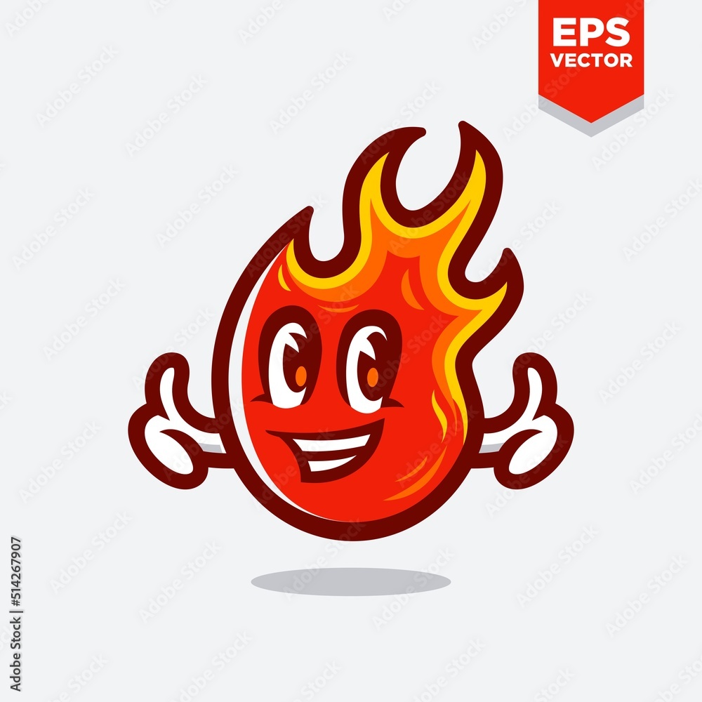Quirky red hot fire mascot. Red fire cartoon character mascot ...