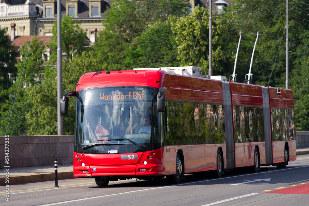 Lorraine Bridge with red trolley bus line 20 destination Wankdorf at ...