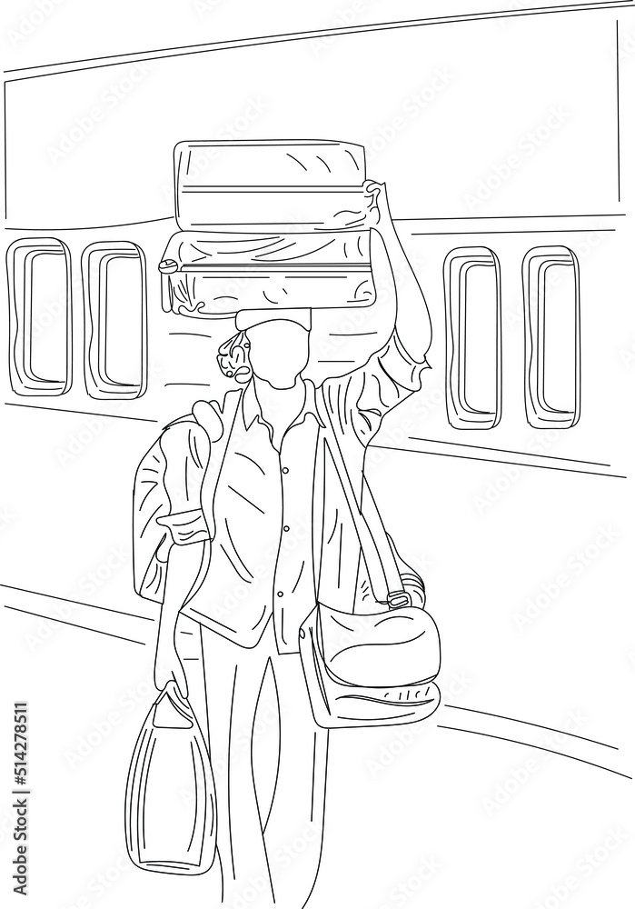 Indian Railway station labour worker Coolie Vector, Sketch drawing of ...