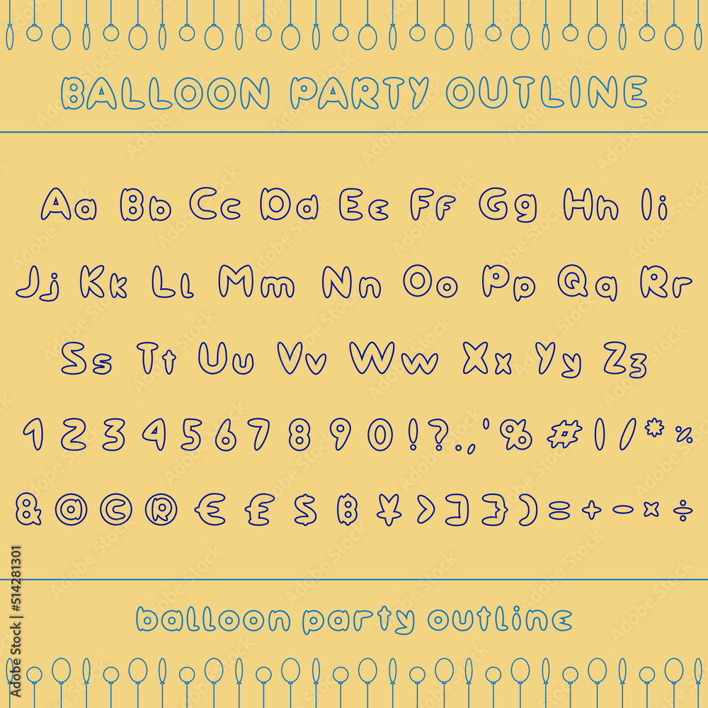 Balloon Party outline font glyphs letters alphabet Stock Vector | Adobe ...