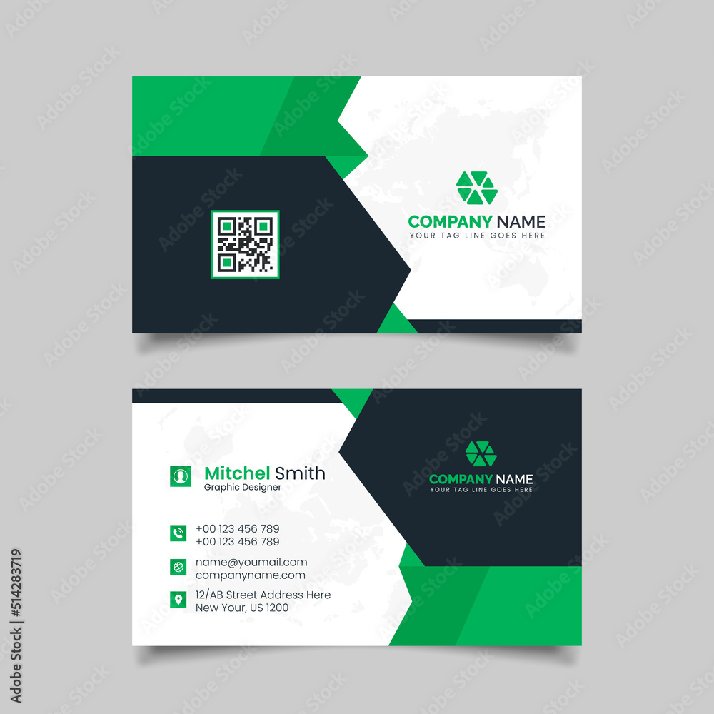 Green color business card design, Healthy business card template design ...