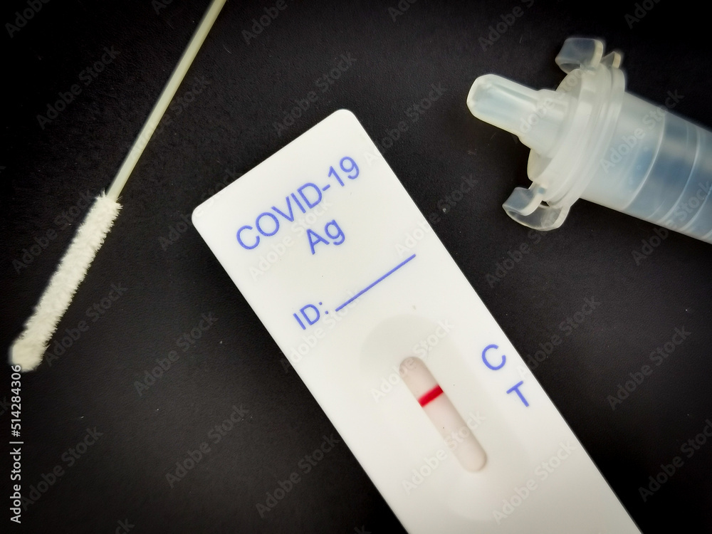 Rapid antigen test to detect the presence of the virus. In the photo ...