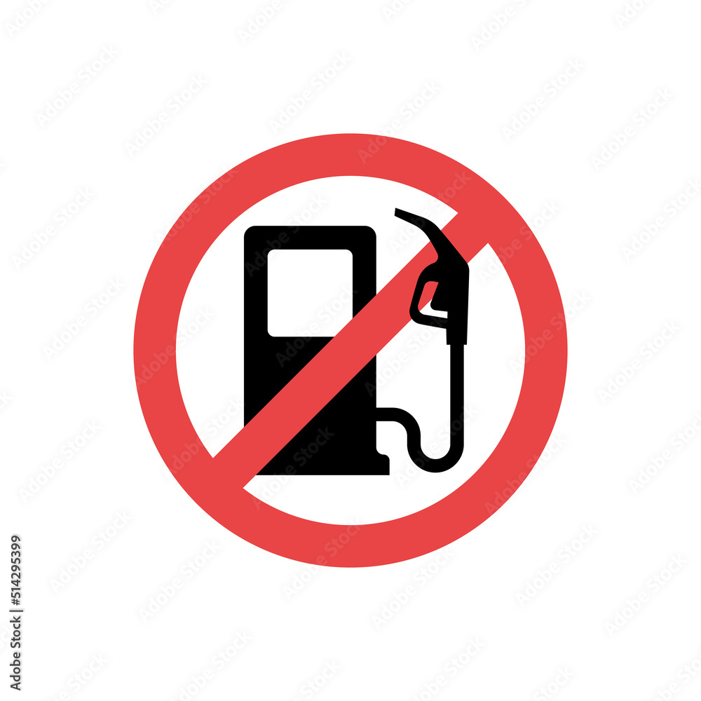 No fuel icon. Red prohibition sign. No gas pump sign. Not allowed. Fuel ...