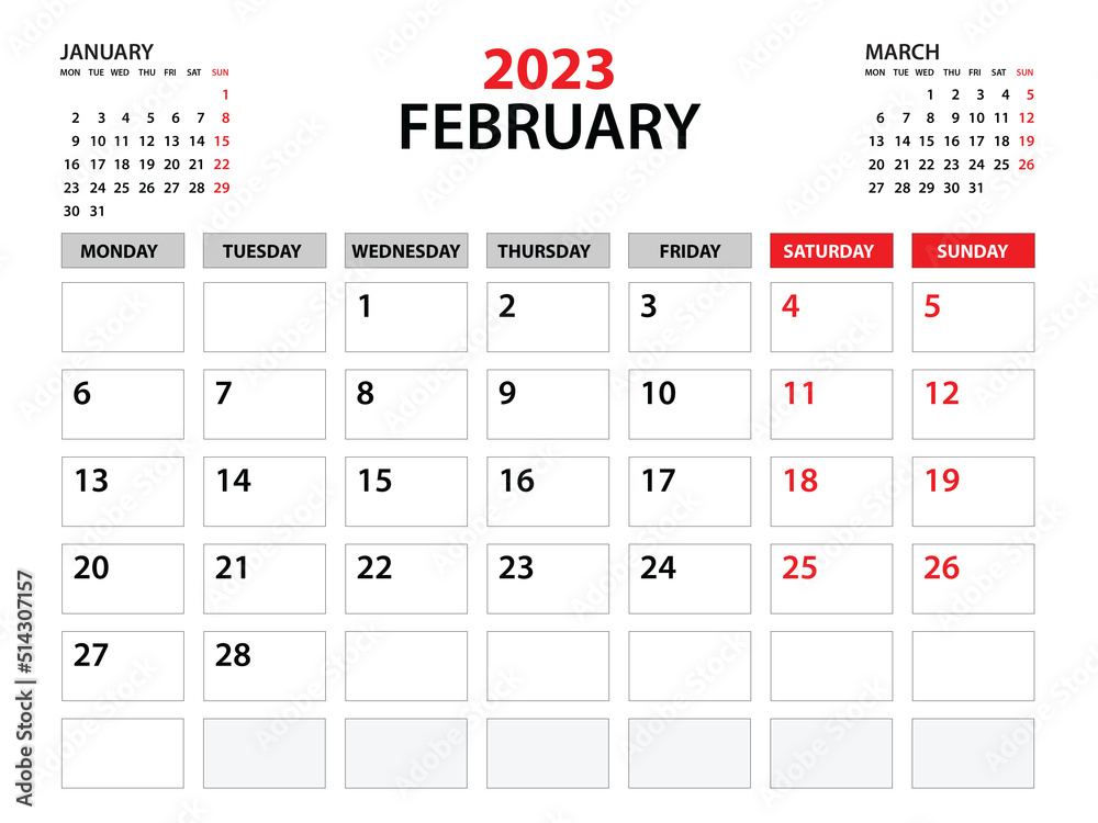 Calendar 2023 template, February 2023 year, planner template, monthly ...
