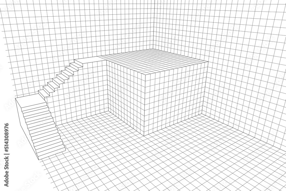 perspective grid worksheet with wall and floor wireframe for interior ...