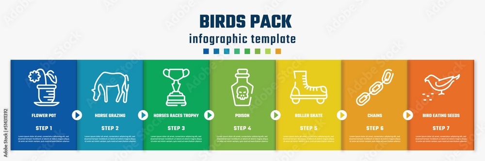 birds pack concept infographic design template. included flower pot ...