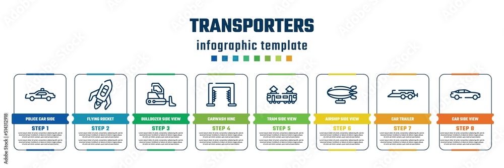 transporters concept infographic design template. included police car ...