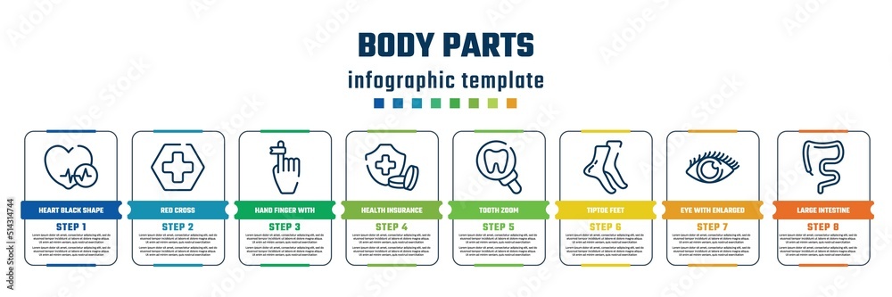 body parts concept infographic design template. included heart black ...