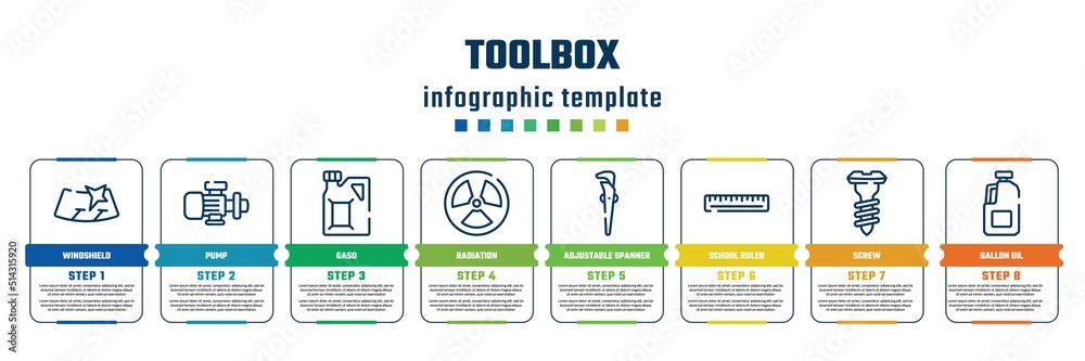 toolbox concept infographic design template. included windshield, pump ...