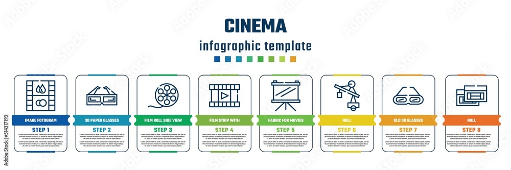 cinema concept infographic design template. included image fotogram, 3d ...