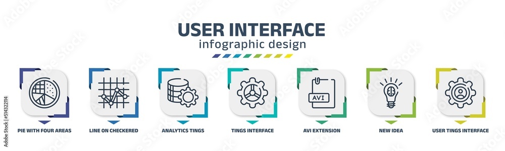 user interface infographic design template with pie with four areas, line on checkered ...