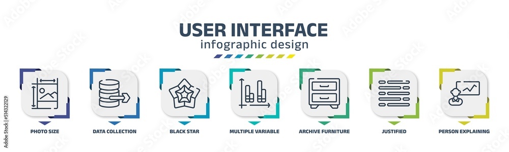 user interface infographic design template with photo size, data ...