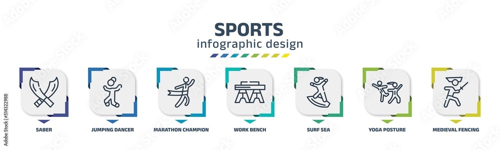 sports infographic design template with saber, jumping dancer, marathon ...