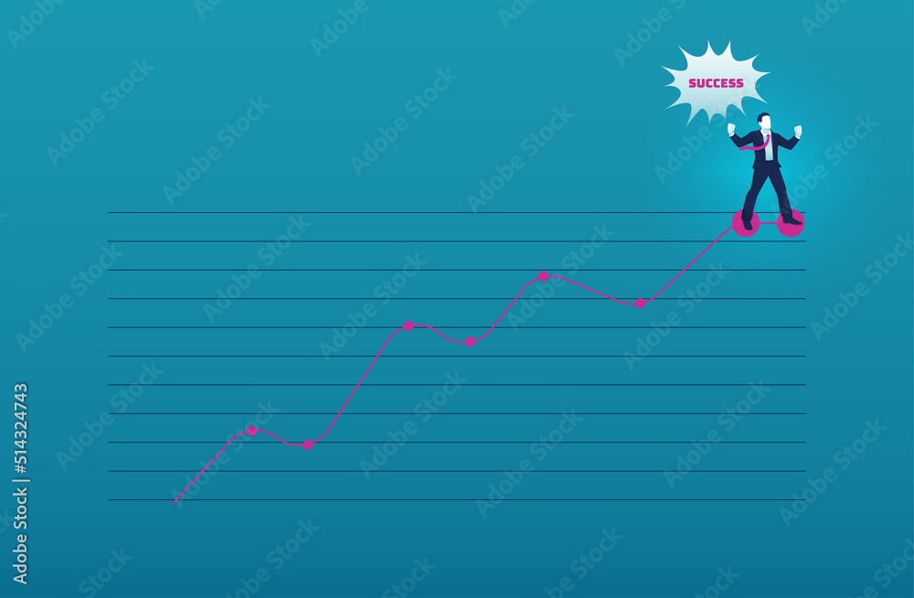 Business man on top of a chart graph with passion screaming to be ...