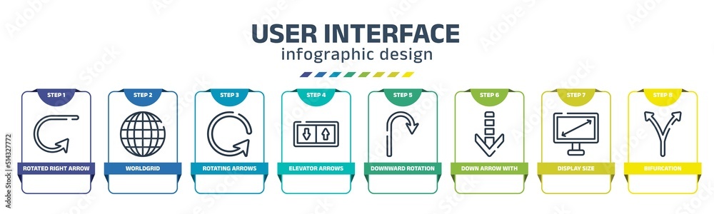 user interface infographic design template with rotated right arrow ...