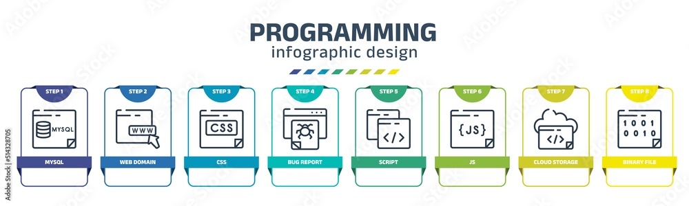programming infographic design template with mysql, web domain, css ...