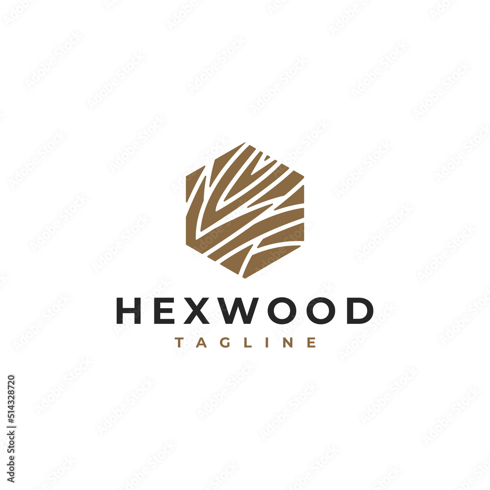Wood pattern in a hexa logo design symbol icon, timber lumber logo ...