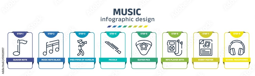 music infographic design template with quaver note, music note black ...
