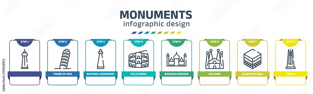 monuments infographic design template with , tower of pisa, national ...