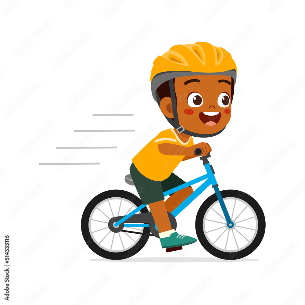 little kid ride bike and wear helmet Stock Vector | Adobe Stock