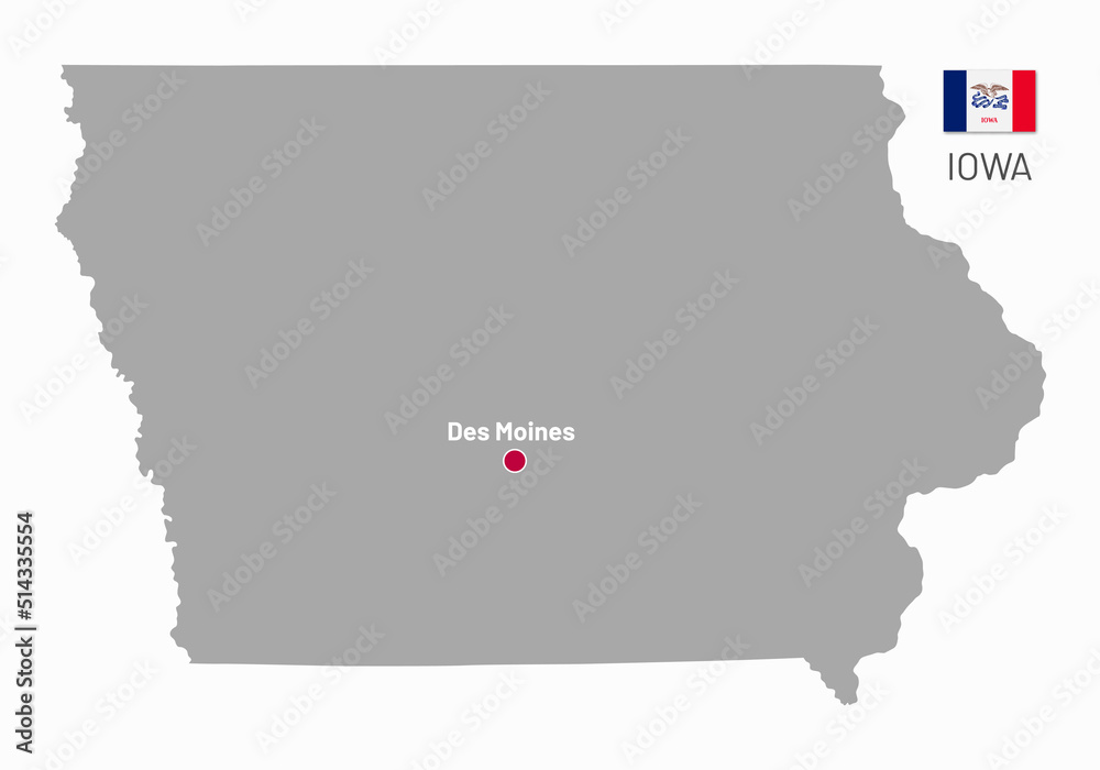Gray map of Iowa, federal state of USA. Silhouette of Iowa abstract ...