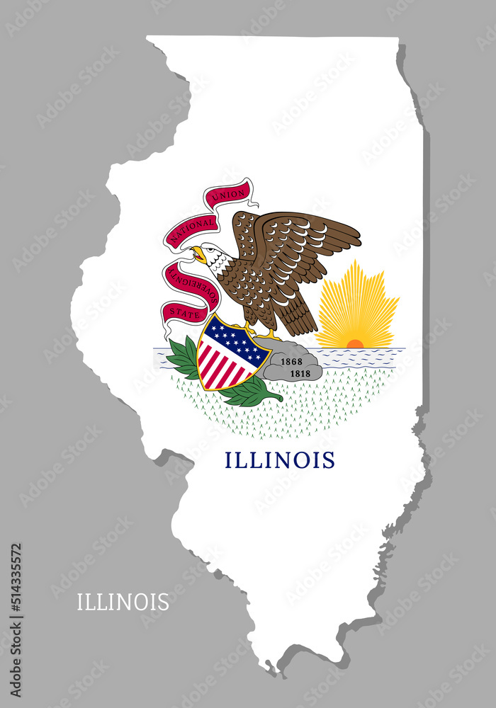 Map of Illinois USA federal state with flag inside. Highly detailed map ...