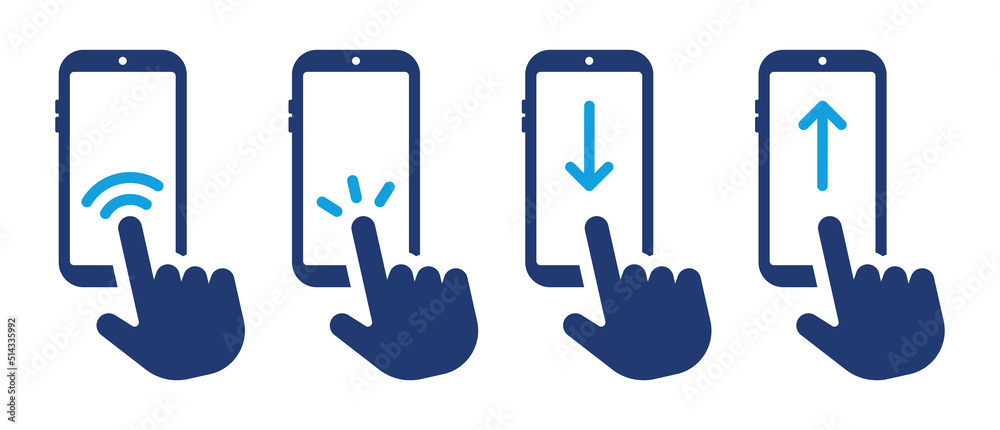 Vetor de Phone finger touch screen icon vector. Clicking and scrolling ...