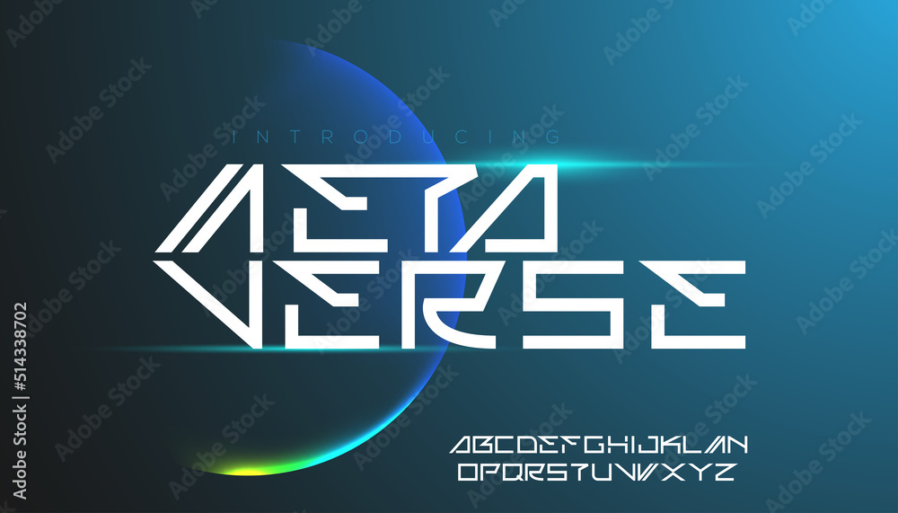 Metaverse, cyberpunk modern strong typeface uppercase alphabet. vector ...