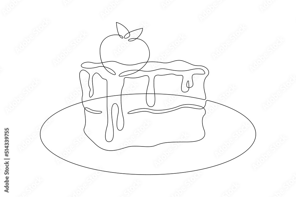 One continuous line.Confectionery. Pastry. A piece of cake . Sweet ...