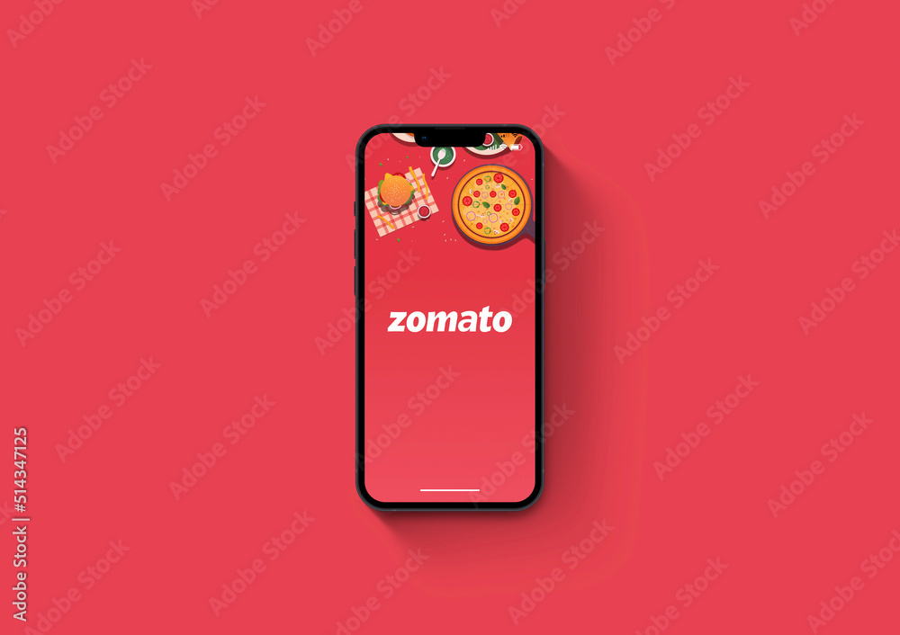 Zomato food delivery app on the smartphone iPhone screen. Red ...