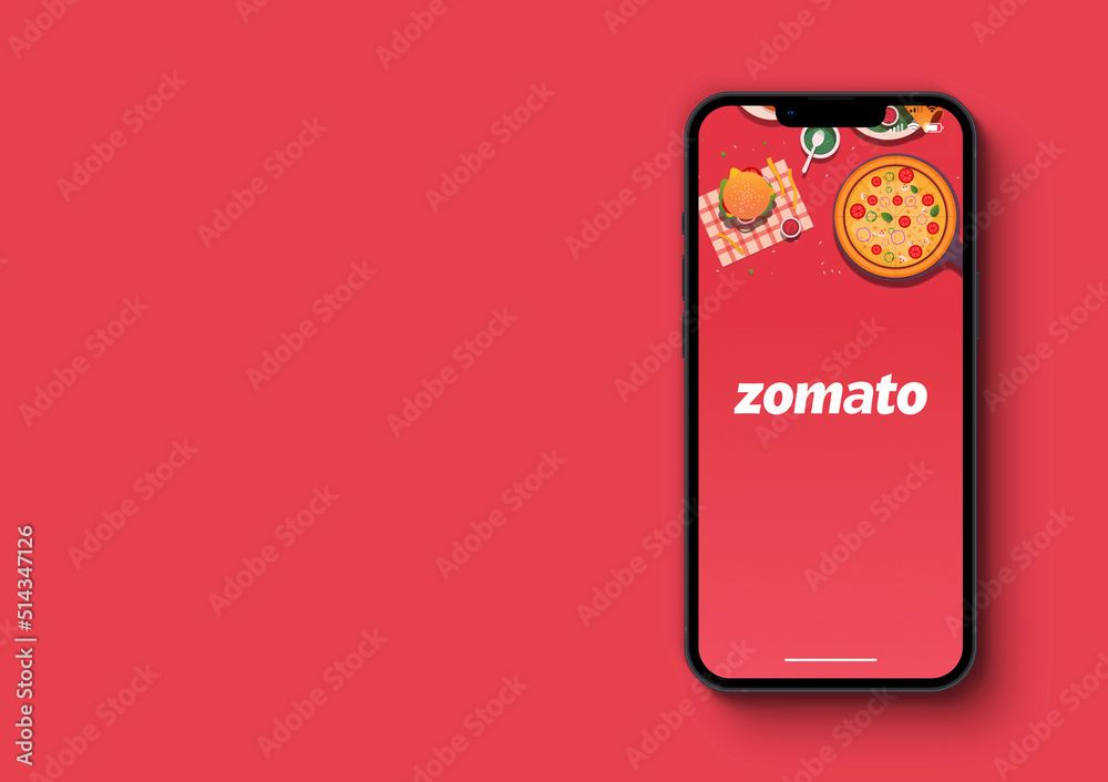 Zomato food delivery app on the smartphone iPhone screen. Red ...