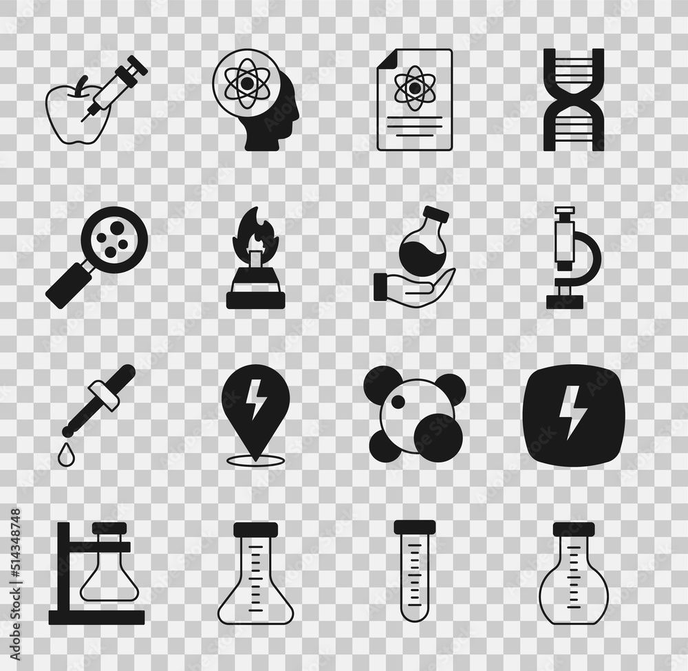 Set Test tube, Lightning bolt, Microscope, Chemistry report, Alcohol ...